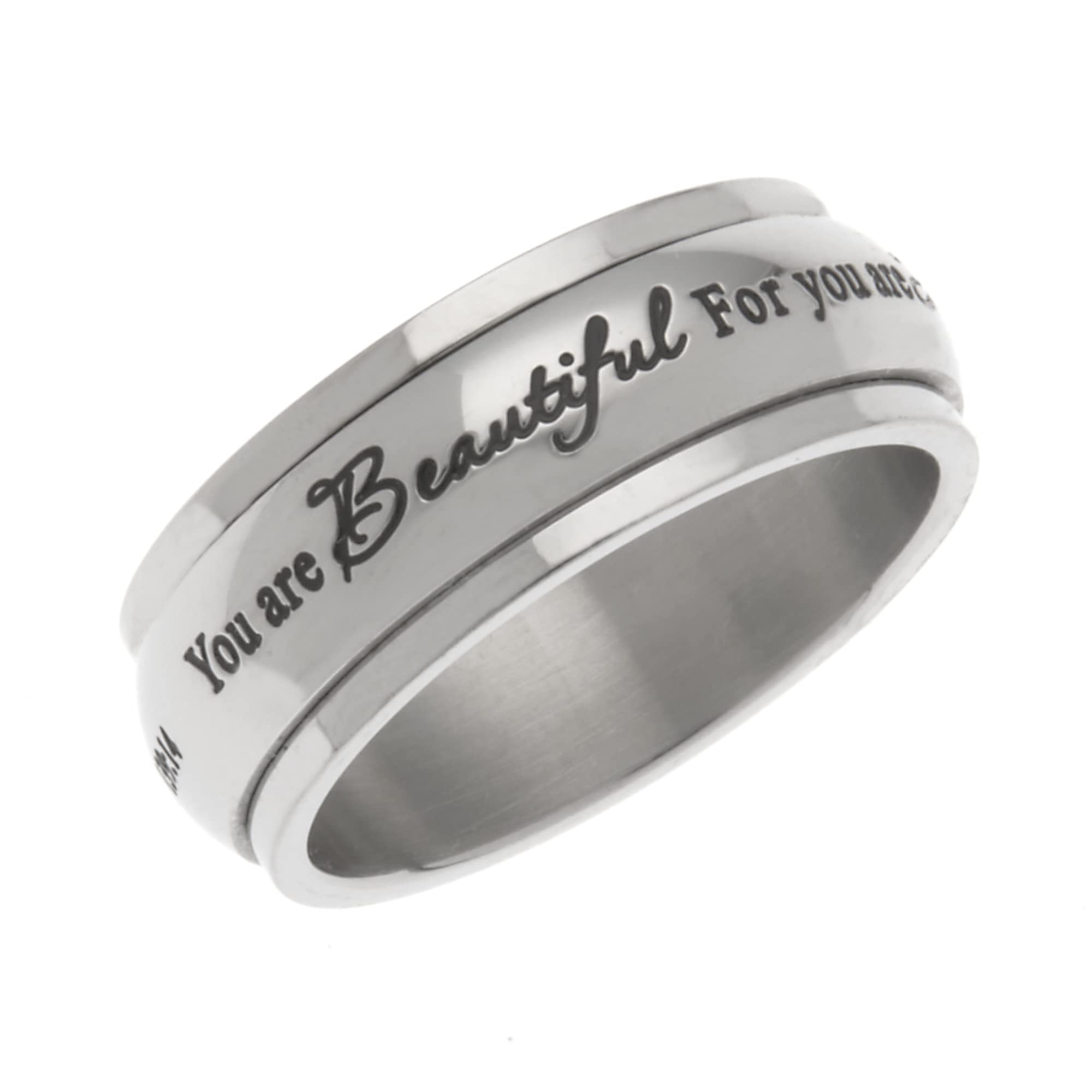 Beads & Pearls Jewelry 8mm Stainless Steel Women's Men's Inspirational Spinner Ring - You are Fearfully and Wonderfully Made, Psalm 139:14 Religious Christian Ring & Gifts