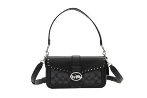 coach womens georgie shoulder bag (colorblock - rivets - graphite - black)