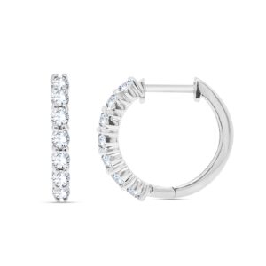 shineadime 2.5mm round shape simulated white cubic zirconia huggie hoop earrings in 14k white gold plated jewelry for women