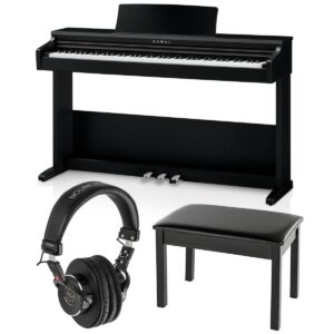 kawai kdp75 88-key digital piano with bench, embossed black bundle with padded piano bench (black), h&a versa professional field and studio monitor headphones