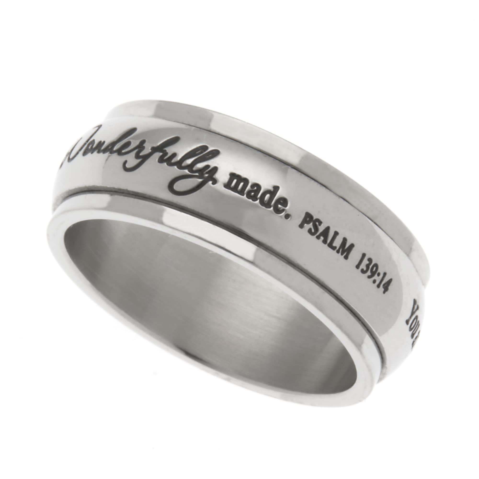 Beads & Pearls Jewelry 8mm Stainless Steel Women's Men's Inspirational Spinner Ring - You are Fearfully and Wonderfully Made, Psalm 139:14 Religious Christian Ring & Gifts