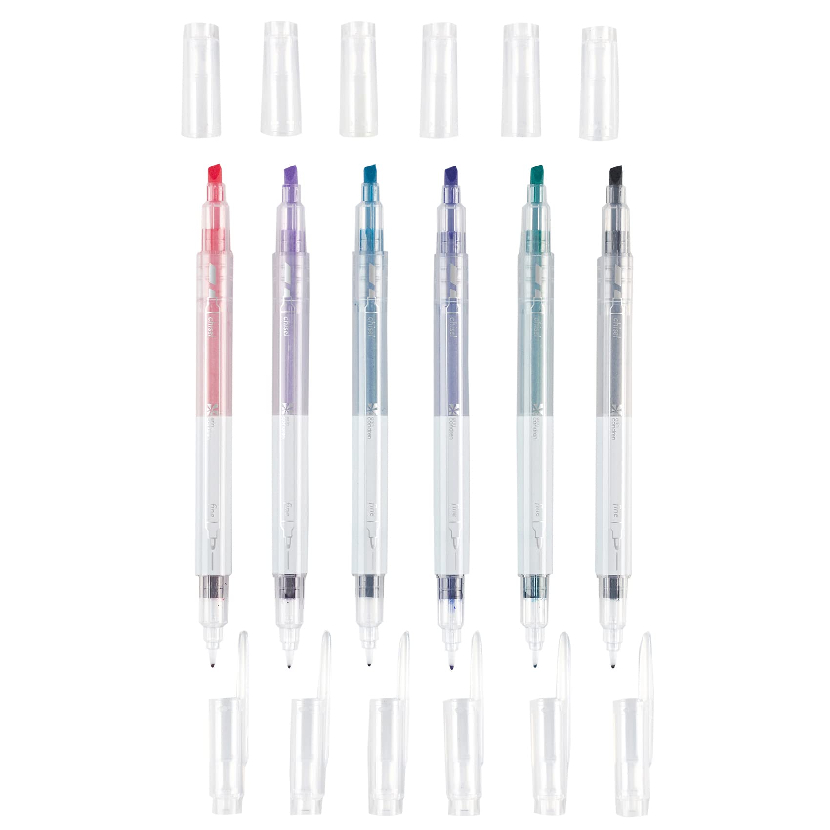 Erin Condren Colorful Marker Gem Dual-Ink/Dual-Tip Markers 6-pack | 6 Pens, 12 Highlight and Jewel-Tone Colors in Chisel Tip Highlighter and Fine Tip Pen | Design