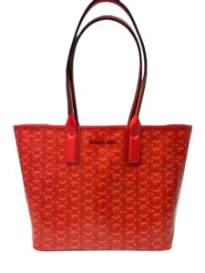 michael kors jodie medium logo tote shoulder bag handbag, flame/red