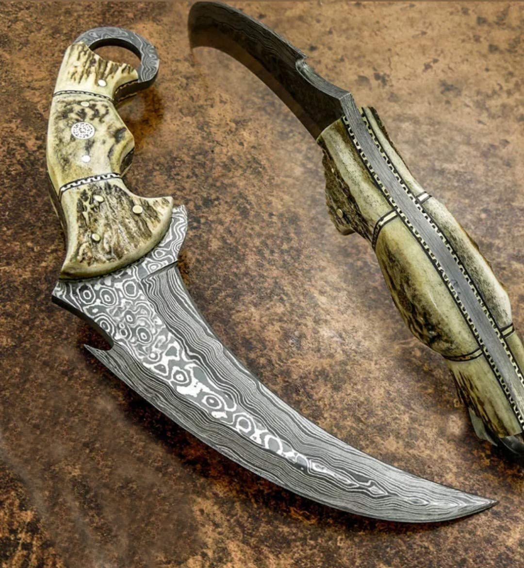 DSK-118 Custom Handmade Damascus Steel 9 inches Wood Handle Full Tang Hunting Karambit/Survival Hand forge/Outdoor Karambit Knife