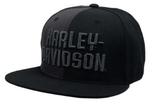 harley-davidson men's two tone snapback flat brim baseball cap - black & gray