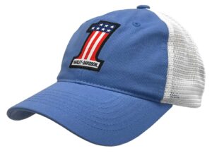 harley-davidson men's #1 rwb logo snapback colorblocked mesh trucker hat blue