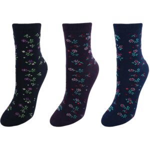 CTM® Women's Assorted Flower Patterned Crew Socks (3 Pairs), Multiple