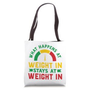 funny world of weight loss slimming watcher weigh in tote bag