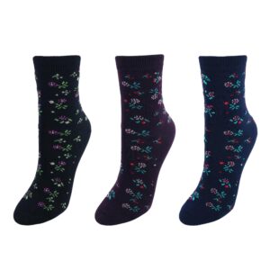 ctm® women's assorted flower patterned crew socks (3 pairs), multiple