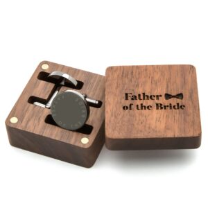 muujee cufflinks with engraved wood gift box - father of the bride gift on wedding day marriage ceremony for dad fil from daughter son in law, tuxedo dress shirt studs accessory, meaningful keepsake