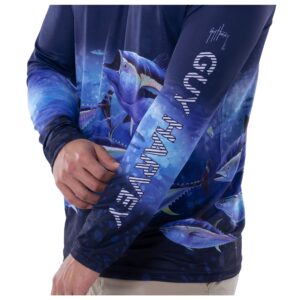 Guy Harvey Men's Frenzy Sun Protection Long Sleeve Shirt, Surf The Web/Frenzy, Large