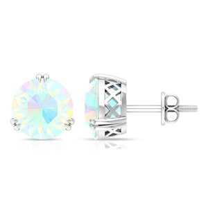 Natural Ethiopian Opal Solitaire Stud Earrings, Certified 8 MM Rainbow Opal, AAA Quality, October Birthstone Earrings, 14K White Gold