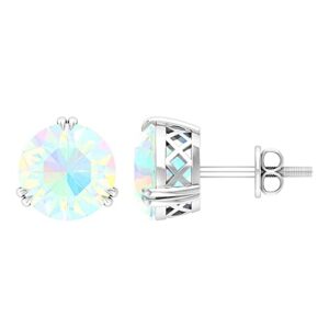 natural ethiopian opal solitaire stud earrings, certified 8 mm rainbow opal, aaa quality, october birthstone earrings, 14k white gold