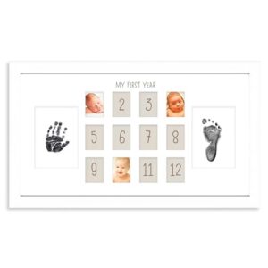 hapinest my first year baby handprint and footprint keepsake monthly picture photo frame - neutral nursery wall décor baby shower registry gifts for new moms and dads