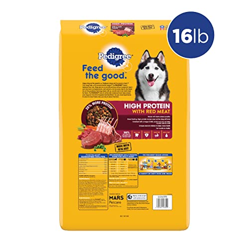 Pedigree High Protein Adult Dry Dog Food Beef and Lamb Flavor Dog Kibble, 16 lb. Bag