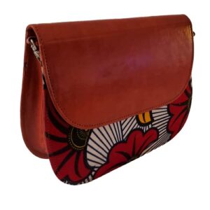 african women genuine brown leather & red print clutch shoulder handbags