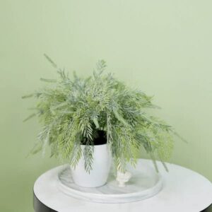 tableclothsfactory 2 bushes | 15" sagebrush faux fern stems, artificial plants greenery decor - frosted green