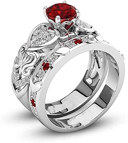 3Ct Round Cut Red Garnet & Diamond Flower Inspired Wedding Bridal Ring Set 14k White Gold Finish (8)