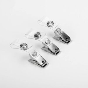 12 Metal Badge ID Clips with Clear PVC Straps for ID Badge Card Holder Adapter