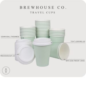 BrewHouse Disposable Coffee Cups with Lids | Luxury Paper Cups | Disposable Cups with Lids | Travel Coffee Cups | To Go Cups | Hot Cups | Paper Coffee Cups with Lids | (12oz - 25 Pack)