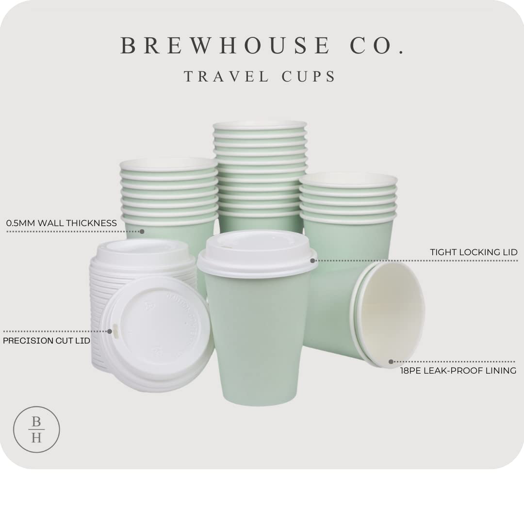 BrewHouse Disposable Coffee Cups with Lids | Luxury Paper Cups | Disposable Cups with Lids | Travel Coffee Cups | To Go Cups | Hot Cups | Paper Coffee Cups with Lids | (12oz - 25 Pack)