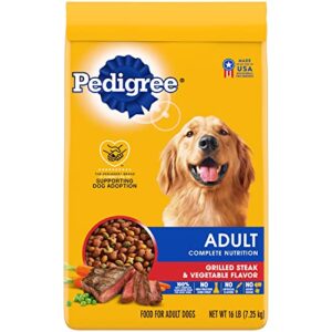 pedigree complete nutrition adult dry dog food grilled steak & vegetable flavor dog kibble, 16 lb. bag