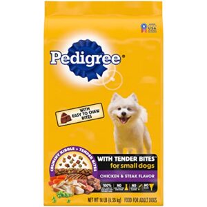 pedigree with tender bites for small dogs adult dry dog food, chicken and steak flavor, 14 lb. bag