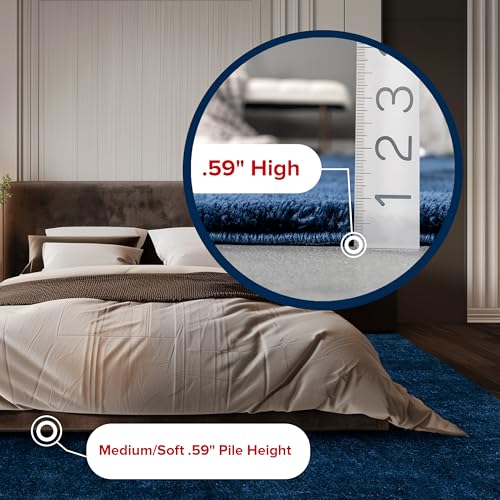 nuLOOM Loni Solid 5x8 Machine Washable Shag Area Rug for Living Room Bedroom Dining Room Nursery, Navy/Ivory