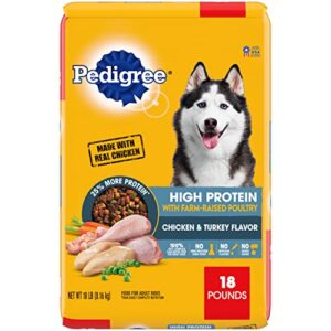 pedigree high protein adult dry dog food, chicken and turkey flavor, 18 lb. bag