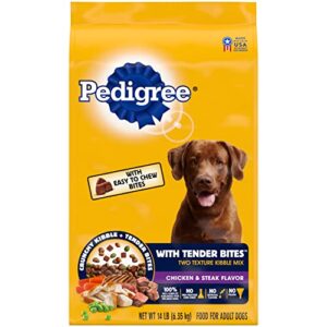 pedigree with tender bites complete nutrition adult dry dog food, chicken & steak flavor, 14 lb. bag