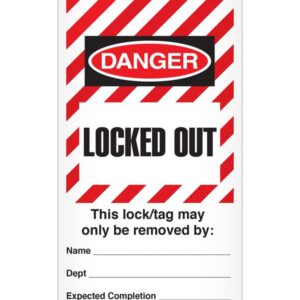 INCOM Manufacturing Lockout Tags On A Roll, Danger Locked Out, Heavy-Duty Polytag Stock, Waterproof and Tear-Resistant, Red/Black On White, 6.25 Inch X 3 Inch X 10 Mil Thickness, 100 pack, RT6027C