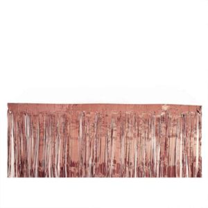 Tableclothsfactory 30" x9FT Metallic Foil Fringe Table Skirt, Self Adhesive Party Table Skirt - Blush | Rose Gold