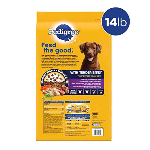 Pedigree with Tender Bites Complete Nutrition Adult Dry Dog Food, Chicken & Steak Flavor, 14 lb. Bag