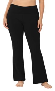 kquzo women's plus size high waist 7/8 compression workout leggings with pocket 27" inseam (yoga_flar_black, 3x)