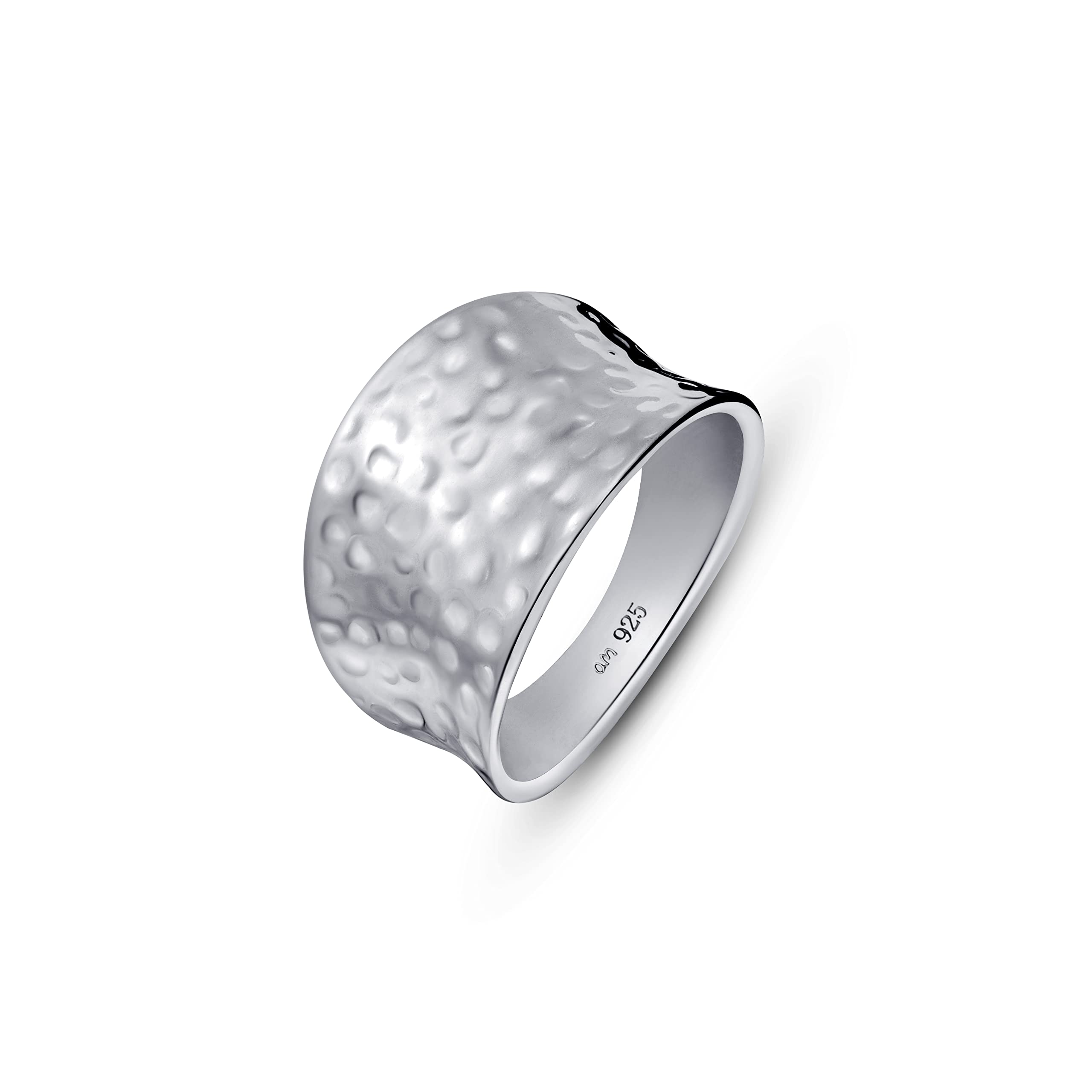 Amberta Women's 925 Sterling Silver Hammered Ring: Size 8.5