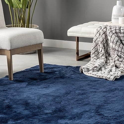 nuLOOM Loni Solid 5x8 Machine Washable Shag Area Rug for Living Room Bedroom Dining Room Nursery, Navy/Ivory