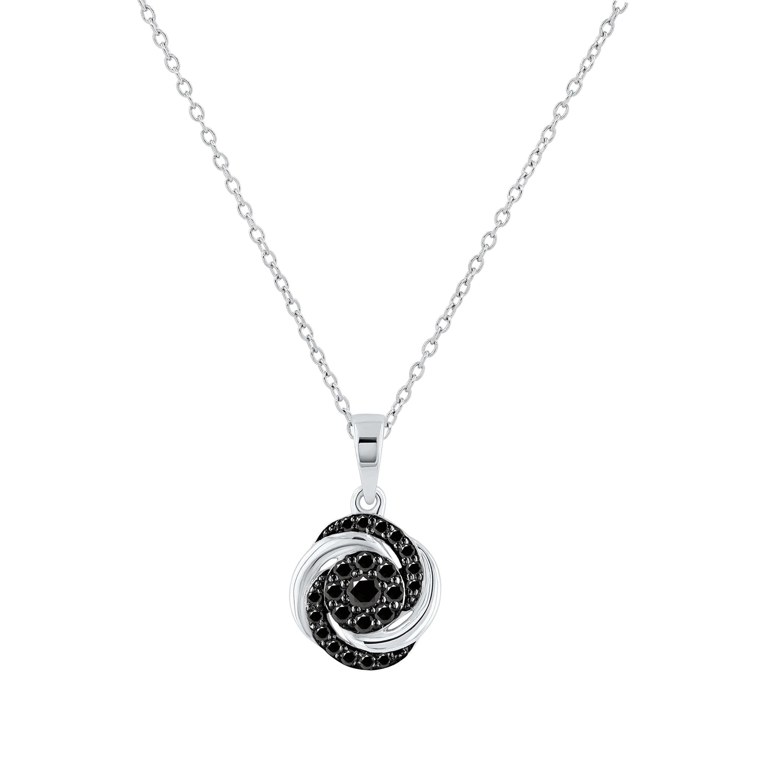 Dazzlingrock Collection Round Black Diamond Twisted & Swirl Circle Pendant for Women (0.29 ctw, Color Black, Clarity Opaque), 925 Sterling Silver