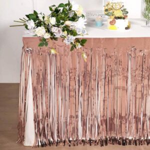 Tableclothsfactory 30" x9FT Metallic Foil Fringe Table Skirt, Self Adhesive Party Table Skirt - Blush | Rose Gold