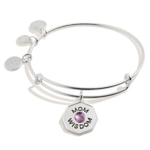 alex and ani mother’s day expandable wire bangle bracelet for women, mom/wisdom charm, shiny silver finish, 2 to 3.5 in