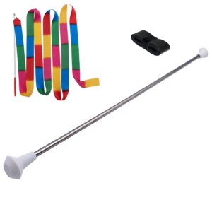 mvg twirling marching baton 28 in stainless steel rubberized ends mini shaft 3/8 with dancing ribbon. adult baton.