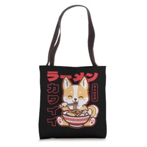 kawaii corgi eating ramen cute corgi and ramen lovers tote bag