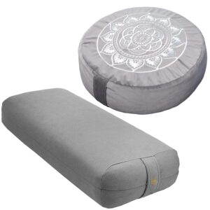 florensi yoga & meditation bundle | grey meditation cushion & grey yoga bolster