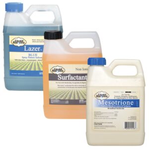 liquid harvest lazer blue spray pattern indicator 32 oz, surfactant 32 oz, and mesotrione 32 oz bundle for effective weed control