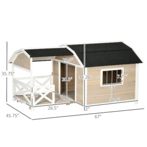 PawHut Wooden Dog House Outdoor with Porch, Raised Pet Kennel for Medium Large Dogs, with Asphalt Roof, Front Door, Side Windows, Gray