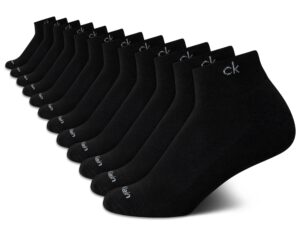 calvin klein women's quarter socks - 12 pack cushioned athletic ankle socks for women - women's sports socks (size: 4-10), size 4-10, black