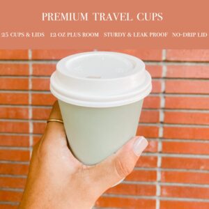 BrewHouse Disposable Coffee Cups with Lids | Luxury Paper Cups | Disposable Cups with Lids | Travel Coffee Cups | To Go Cups | Hot Cups | Paper Coffee Cups with Lids | (12oz - 25 Pack)