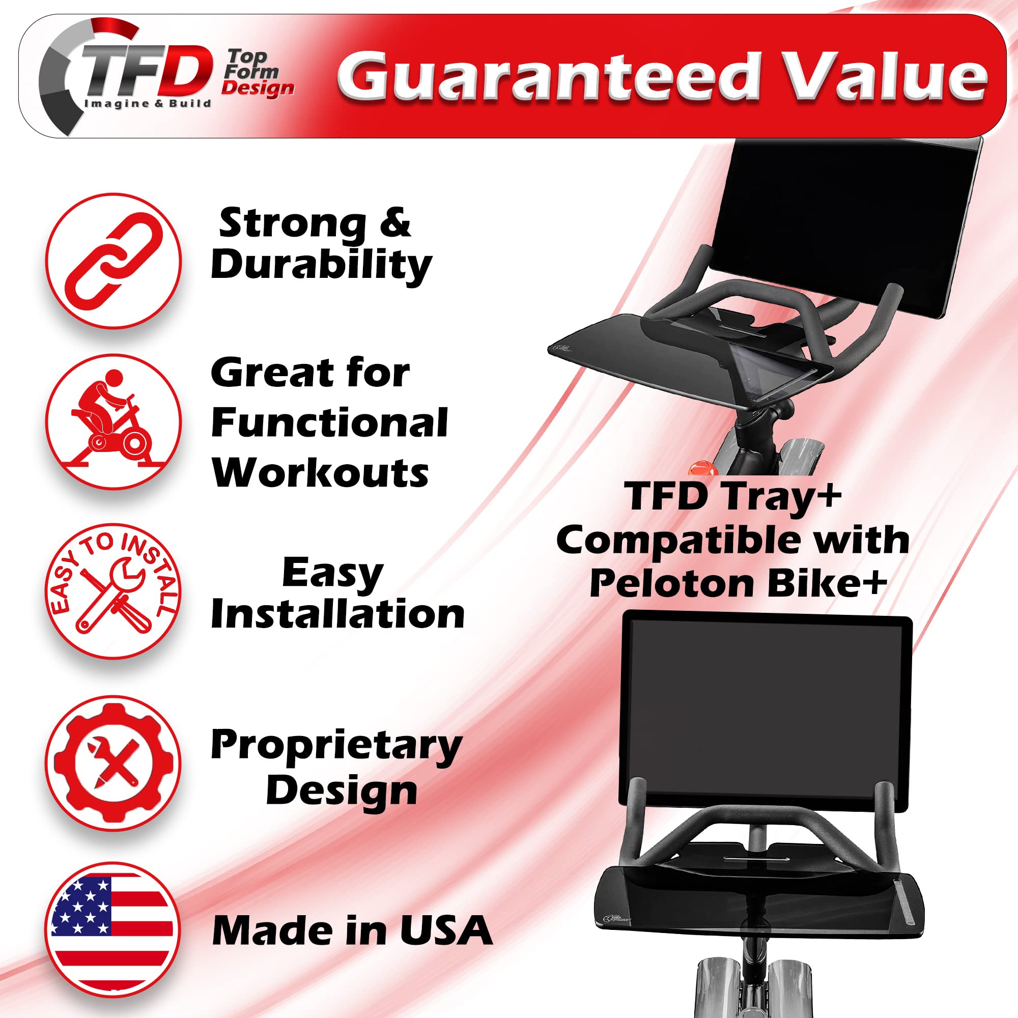 TFD The Tray+ | Compatible with Peloton Bikes+ ONLY (Dark)| Laptop Desk Tray - Premium Holder for Laptop, Tablet, Phone, Books & More - The Ultimate Peloton Accessories