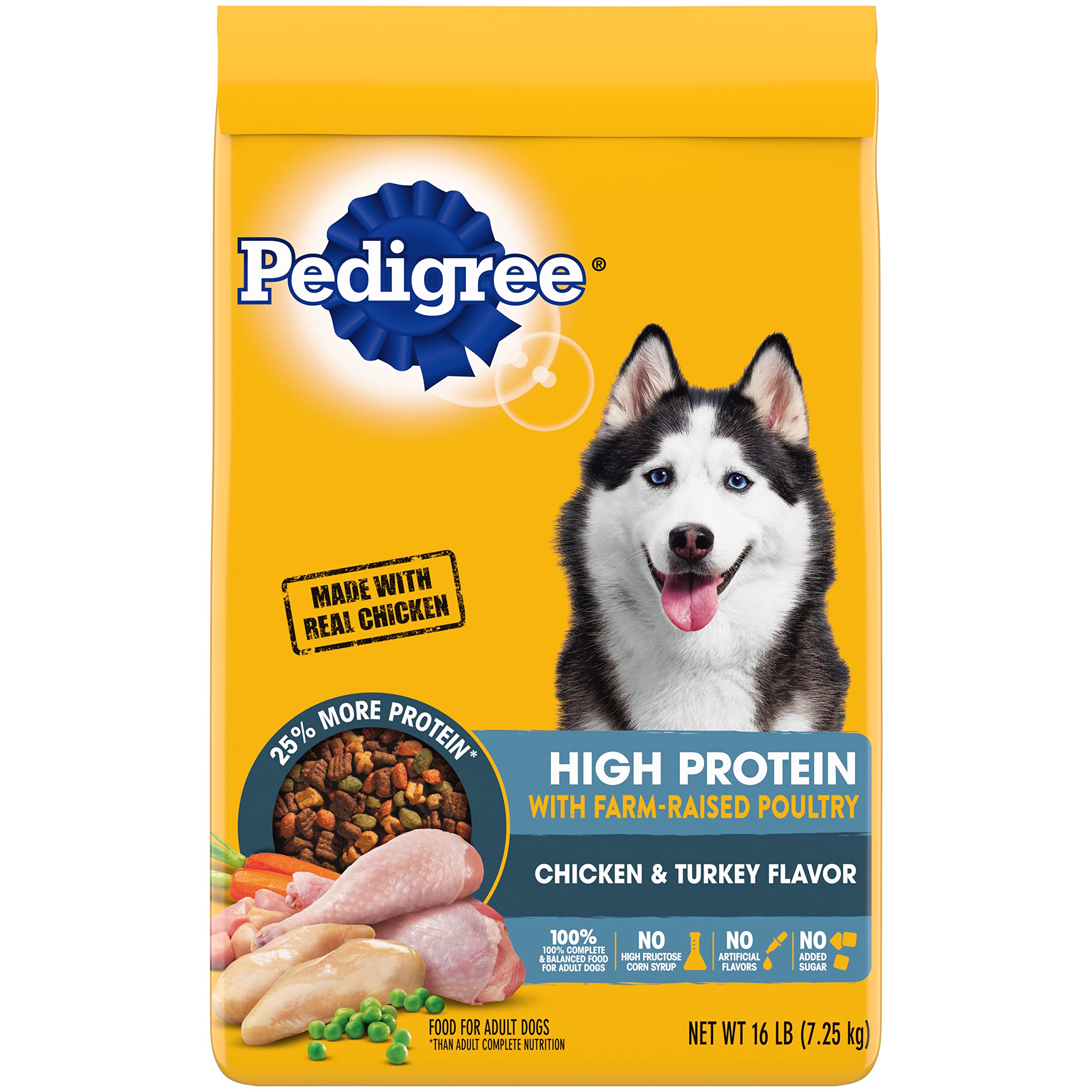 Pedigree High Protein Adult Dry Dog Food Chicken and Turkey Flavor Dog Kibble, 16 lb. Bag