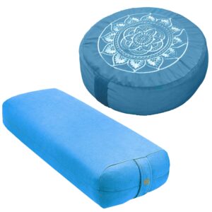 florensi yoga & meditation bundle | blue meditation cushion & blue yoga bolster