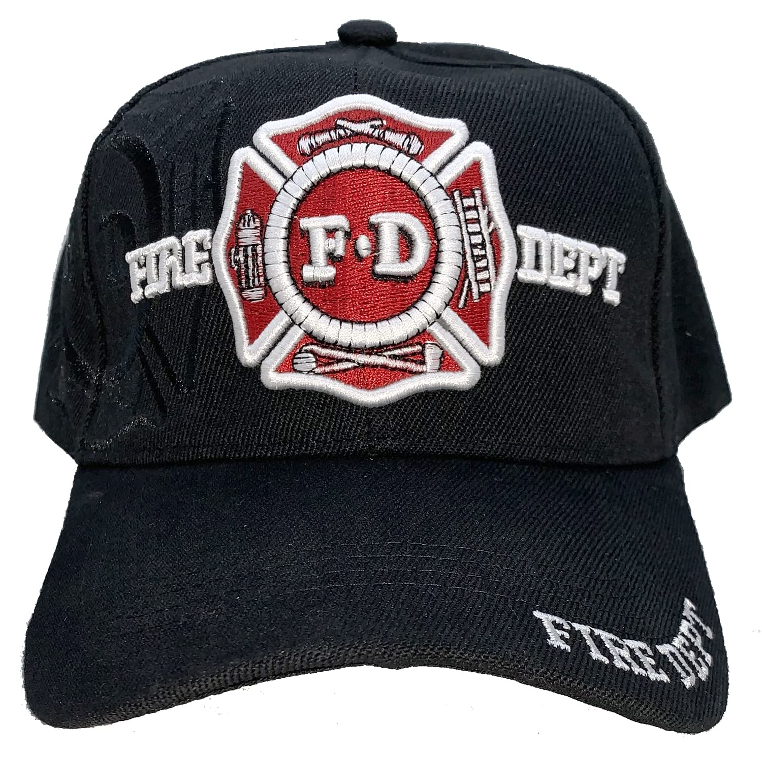 Black Duck Brand Embroidered Fire Department Baseball Hat/Cap (Black) One Size